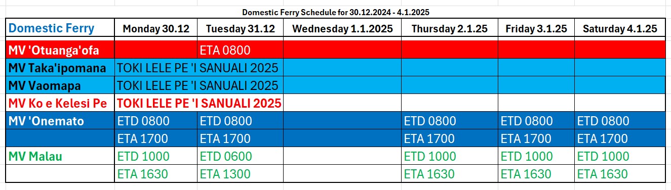 Domestic Ferry Schedules